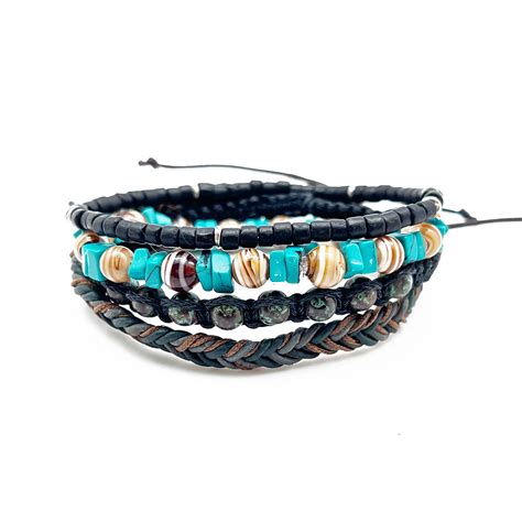 Aadi Mens Bracelet Turquoise And Leather Brown Beads Anju Jewelry