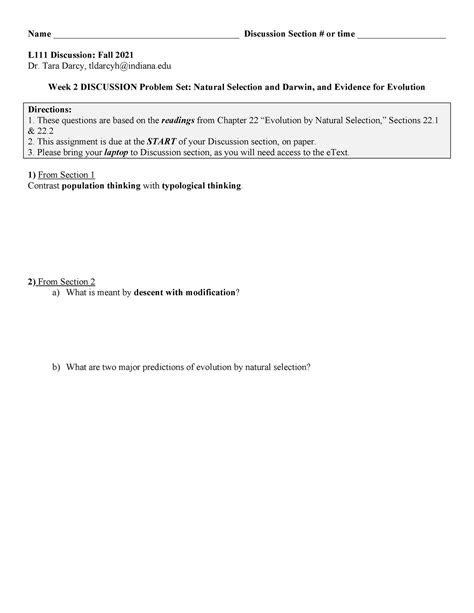 discussion week 2 problem set evidence for evolution fall 2021 name