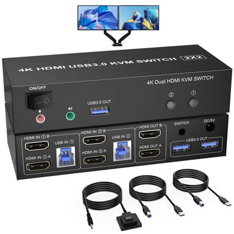 Getuscart Usb Dual Monitor Kvm Switch Hdmi Port K Hz Extended Display Kvm Switch