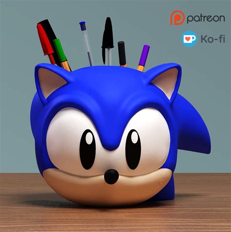 Classic Sonic The Hedgehog Pen Holder 3d Model By Cheesebread3d