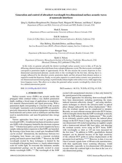 Generation And Control Of Ultrashort Wavelength Two Dimensional Surface Acoustic Waves Pdf