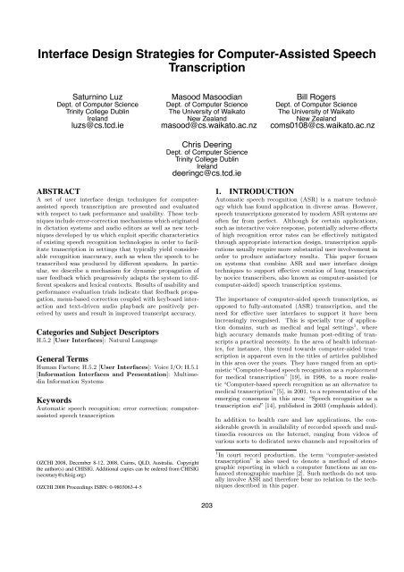 user interface design for computer assisted speech transcription