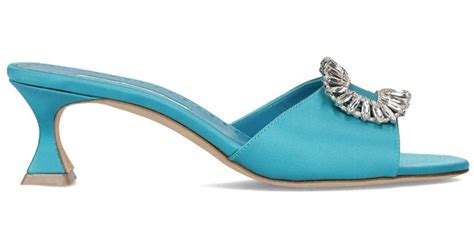 Manolo Blahnik 50mm Laalita Embellished Satin Mules In Turquoise Blue