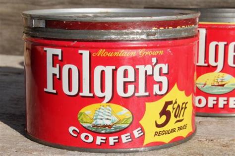Vintage Metal Lid Coffee Can Lot Old Litho Print Folgers Coffee