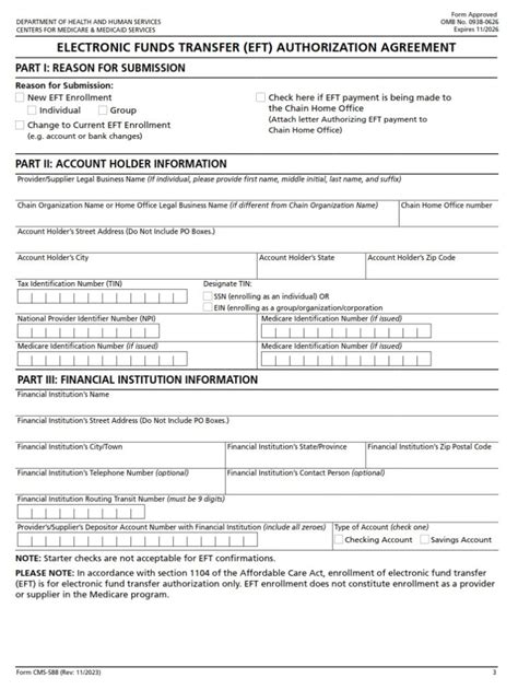 CMS 588 Electronic Funds Transfer EFT Authorization Agreement CMS