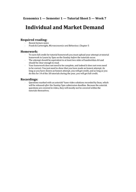 Econ 1 Semester1 W7 Solutions Economics 1 Semester 1 Tutorial Sheet 5 Week 7 Studocu