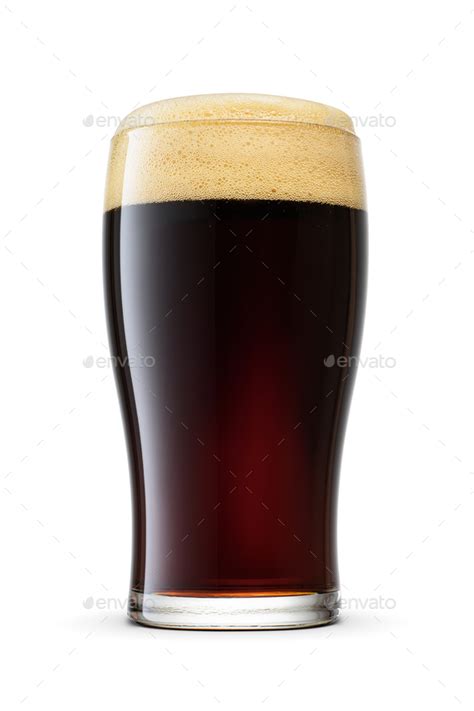Tulip Pint Glass Of Fresh Dark Stout Beer With Cap Of Foam Isolated On