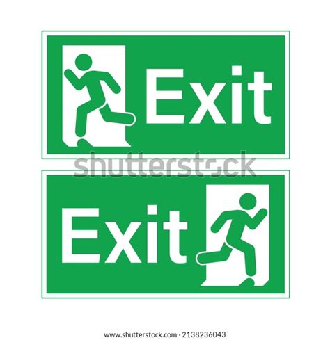 Fire Exit Green Evacuation Signs Human เวกเตอร์สต็อก ปลอดค่าลิขสิทธิ์