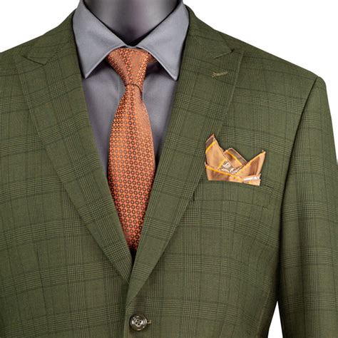 VINCI Men S Olive Glen Plaid 2 Button Modern Fit Business Suit NEW EBay