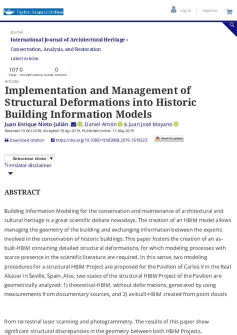 Pdf Implementation And Management Of Structural Deformations Into Historic Building