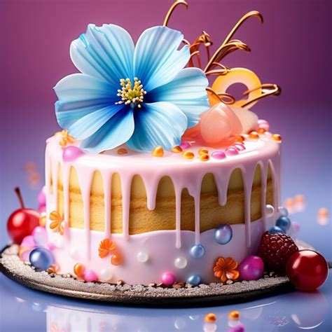 Premium Photo Colorful Cake With Fruit And Flowers