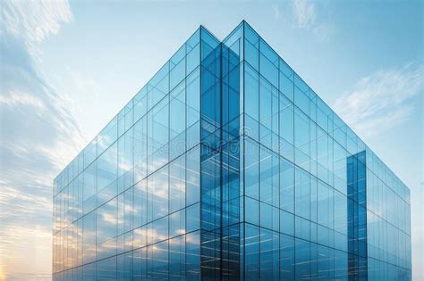 Modern Glass Building Reflecting Clouds At Sunset In An Urban Setting