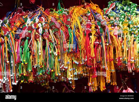 Bodhnath Nepal Multi Colored Tassels Used As Key Chains Decorations Or Souvenirs Stock