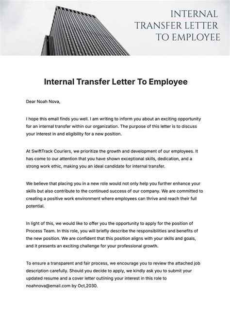 Free Internal Transfer Letter To Employee Template To Edit Online