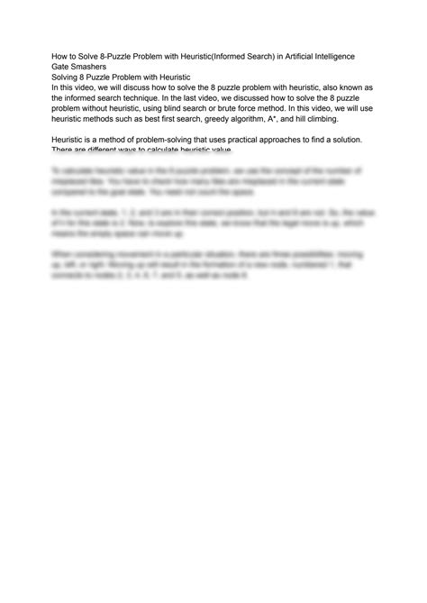 Solution How To Solve Puzzle Problem With Heuristic Informed Search In Artificial