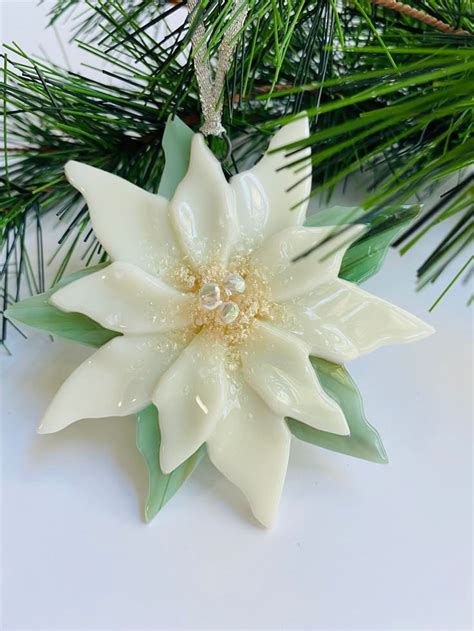 Fused Glass Christmas Ornaments Poinsettia In Cream Etsy Canada In