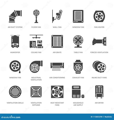 Ventilation Equipment Glyph Icons Air Conditioning Cooling Appliances