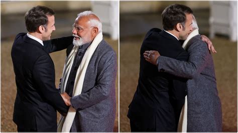Pm Modi Paris Visit Macron Welcomed Narendra Modi In France With Hug