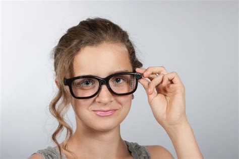Teen Girl Corrects Glasses Stock Image Image Of Knowledge 50010715