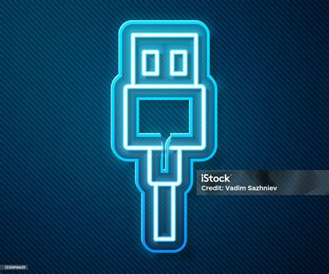 파란색 배경에 격리 빛나는 네온 라인 Usb 케이블 코드 아이콘 Pc 및 모바일 장치를 위한 커넥터 및 소켓 벡터 일러스트레이션 Usb 케이블에 대한 스톡 벡터 아트 및