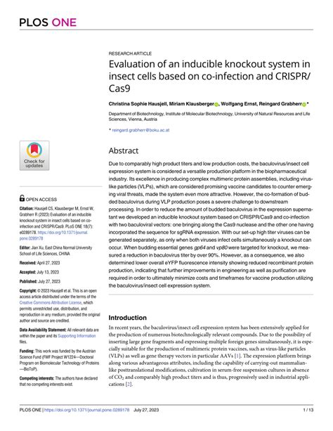 Pdf Evaluation Of An Inducible Knockout System In Insect Cells Based On Co Infection And
