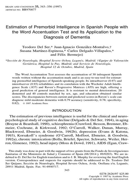Estimation Of Premorbid Intelligence In Spanish People With The Word Accentuation Test And Its