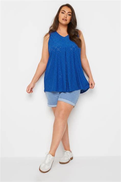 2 Pack Pink And Blue Broderie Anglaise Swing Vest Tops Yours Clothing