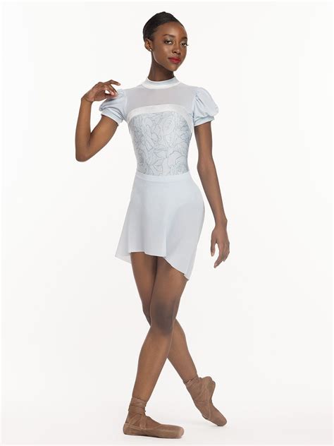 Elevé Dancewear Womens Light Blue Leotard With High Neck And Puff Sleeves