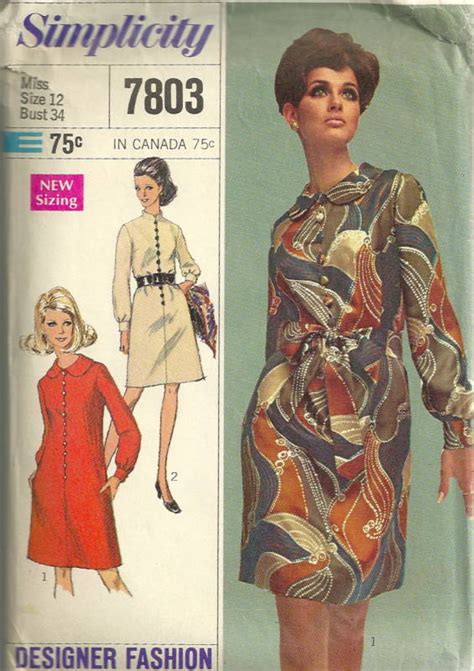 Simplicity 7803 1960s Misses Designer Fashion Dress Pattern Womens
