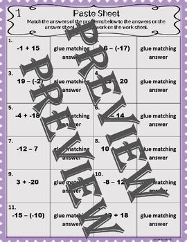 Adding And Subtracting Integers Cut And Paste Activity By Mathrules