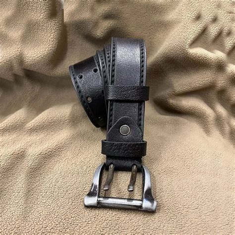 Buy Black Buffalo Leather Belt Double Prong Mens 40 Cm