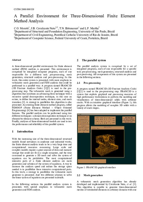 Pdf A Parallel Environment For Three Dimensional Finite Element Analysis