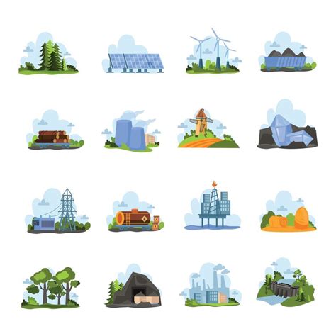 Renewable And Nonrenewable Resources Flat Icons 19774686 Vector Art At