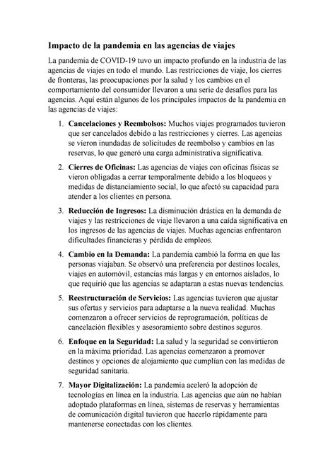 Impacto De La Pandemia En Las Agencias De Viajes Las Restricciones De
