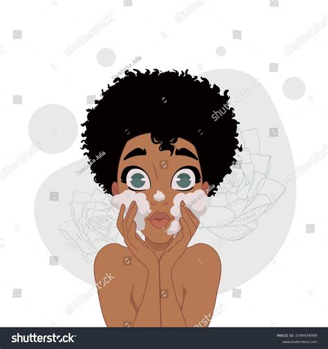 Girl Washes Her Face Foam Vector Stock Vector Royalty Free 2199476989