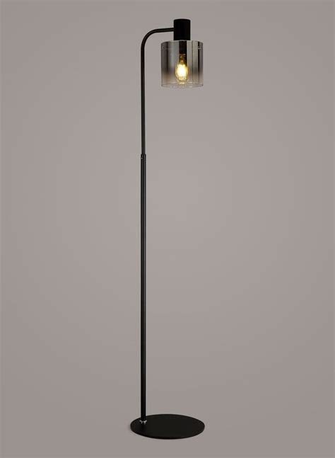 Boreray Medium Floor Lamp In Black With A Faded Smoked Glass Shade