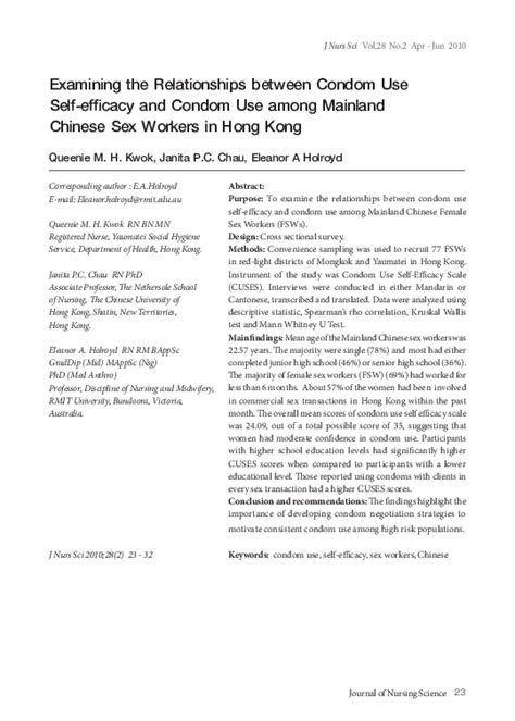 Pdf Examining The Relationships Between Condom Use Self Efficacy And