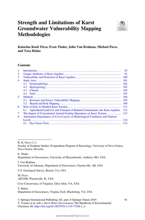 Pdf Strength And Limitations Of Karst Groundwater Vulnerability Mapping Methodologies
