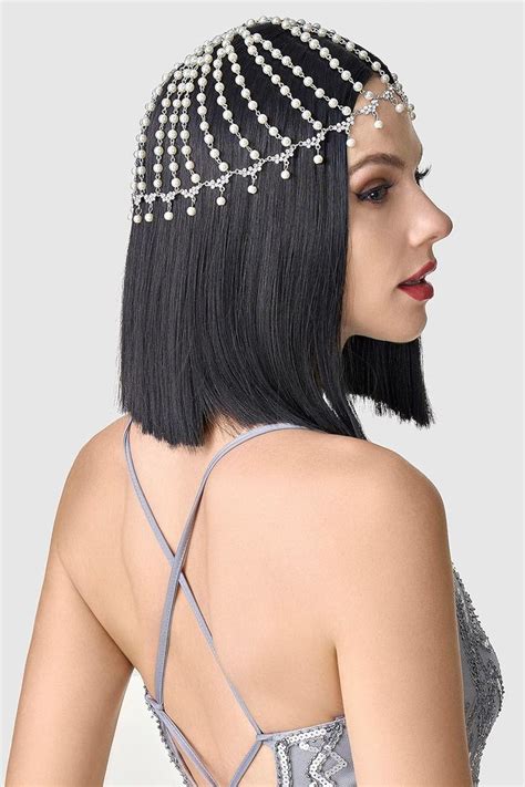 Babeyond 1920s Crystal Cap Headpiece Rhinestone Head Chain Roaring 20s