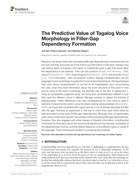 Pdf The Predictive Value Of Tagalog Voice Morphology In Filler Gap Dependency Formation