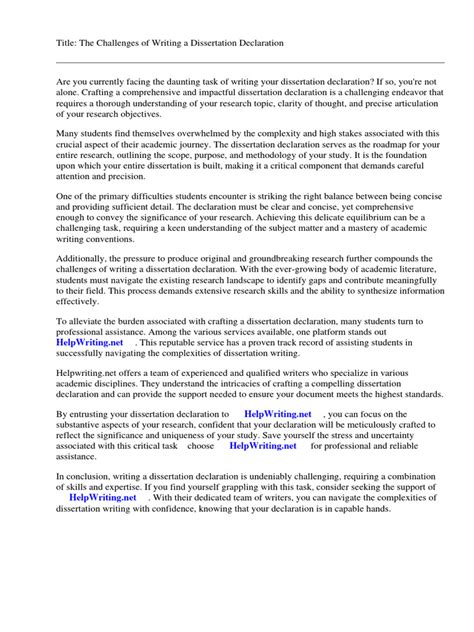 Dissertation Declaration Pdf Thesis Essays