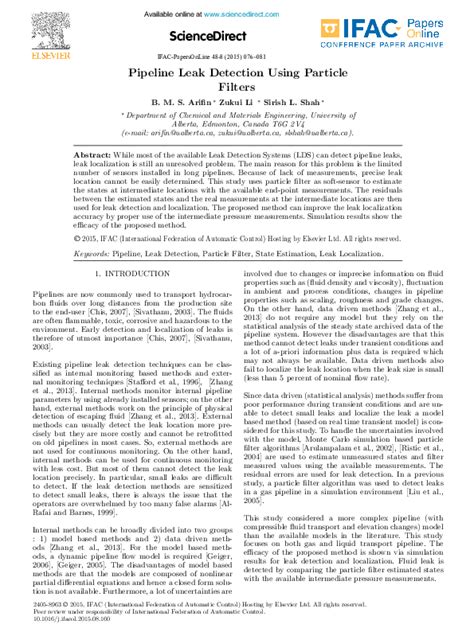 Pdf Pipeline Leak Detection Using Particle Filters