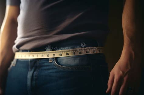 Measuring Waist Size With Tape Measure For Weight Loss Progress Stock