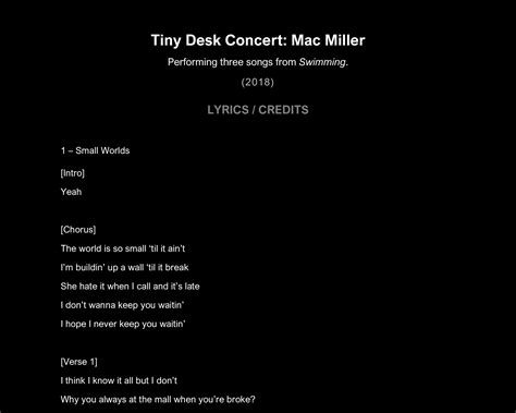 Macs Tiny Desk Concert In Album Form — For Your Music Library Lyrics R Rap