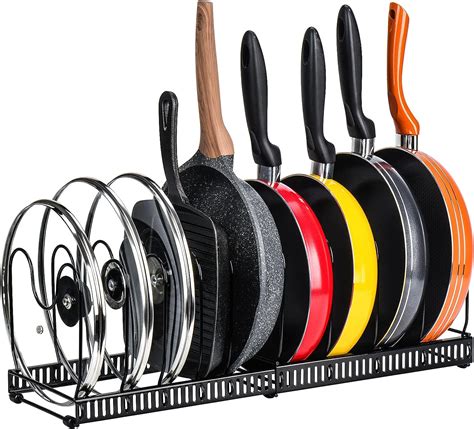 Toplife Expandable Pans Organizer Rack 10 Adjustable Compartments