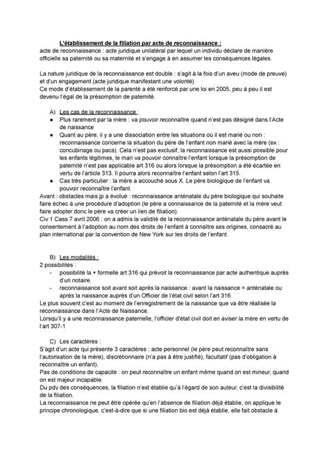 Droit de la famille la filiation Létablissement de la filiation par