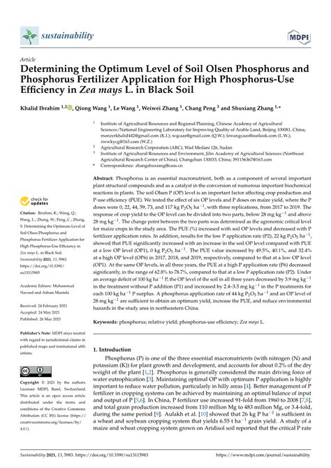 Determining the Optimum Level of Soil Olsen Phosphorus and Phosphorus ...