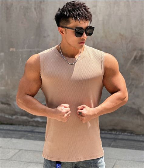 Sleeveless Stripes Mens Sports And Fitness Tank Top Mens Fitness