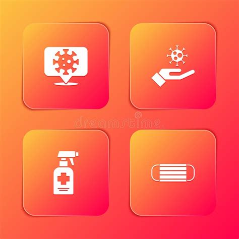 Set Corona Virus On Location Hand With Liquid Antibacterial Soap And
