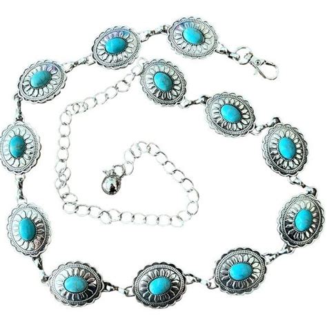 Boho Silver Toned And Faux Turquoise Chain Concho Statement Belt Stunning